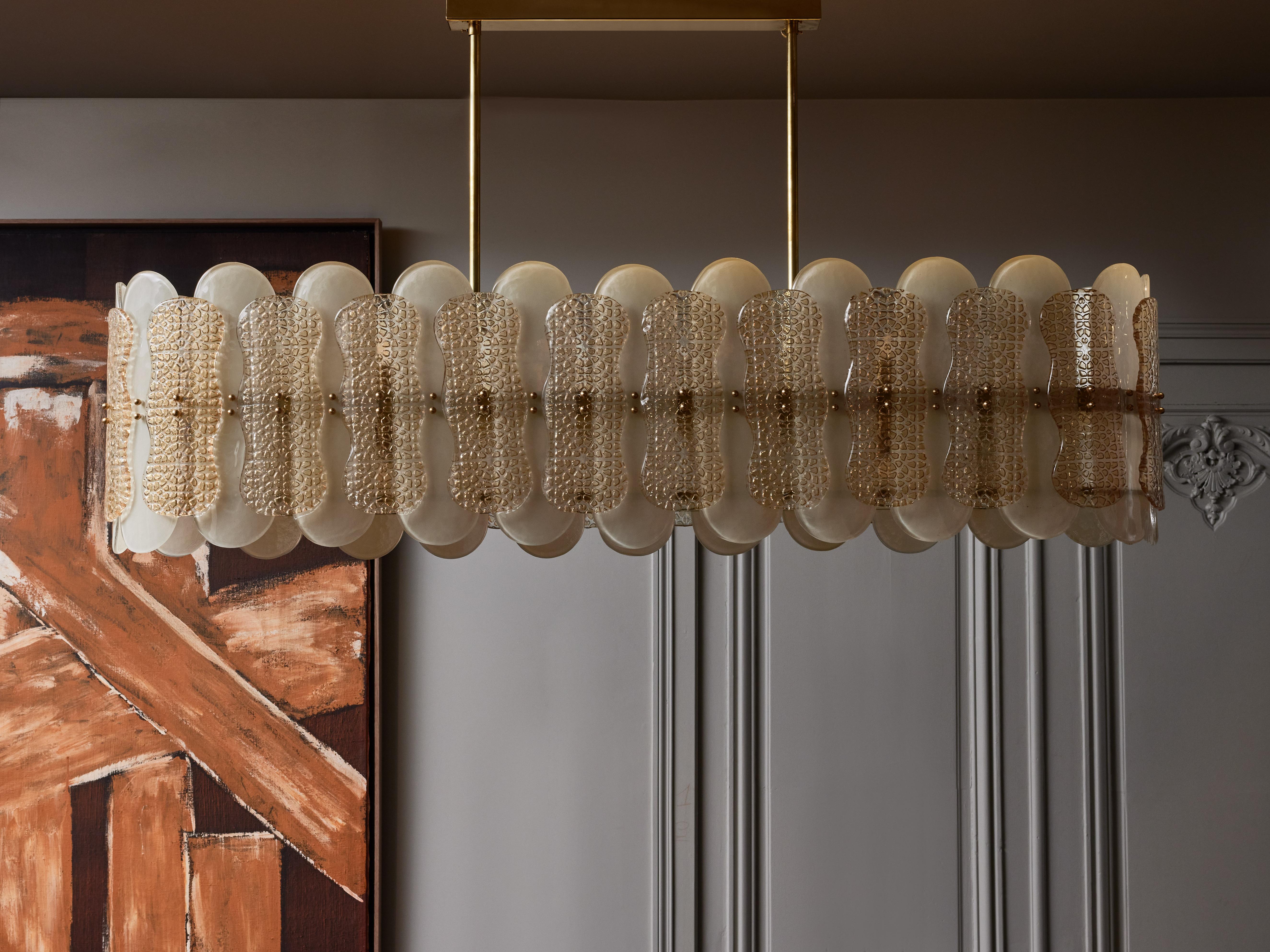 Long Chandelier With Wavy Murano Glass Panels For Sale at 1stDibs