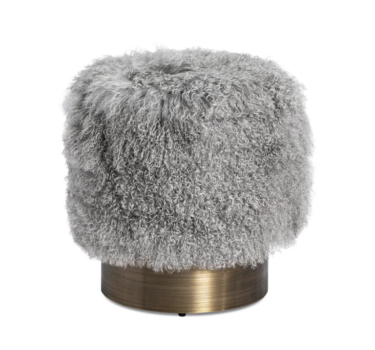 Long Curly Grey Sheepskin Pouf at 1stDibs