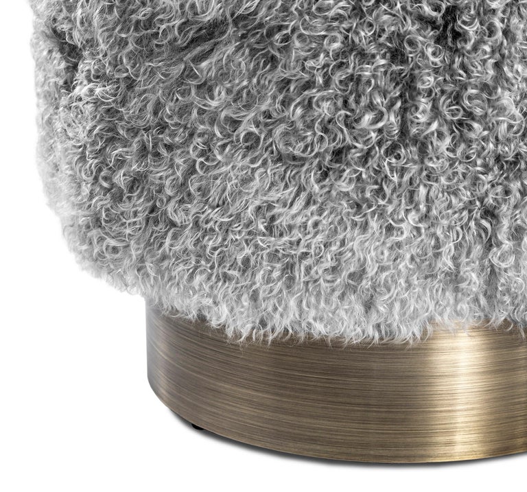 Long Curly Grey Sheepskin Pouf at 1stDibs
