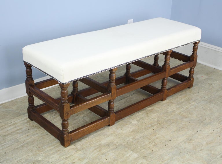 Long Decorative Oak Stool with Turned Legs For Sale at 1stDibs