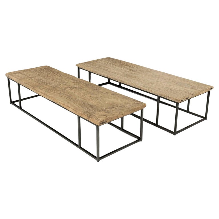 Long Elm and Steel Coffee Tables at 1stDibs