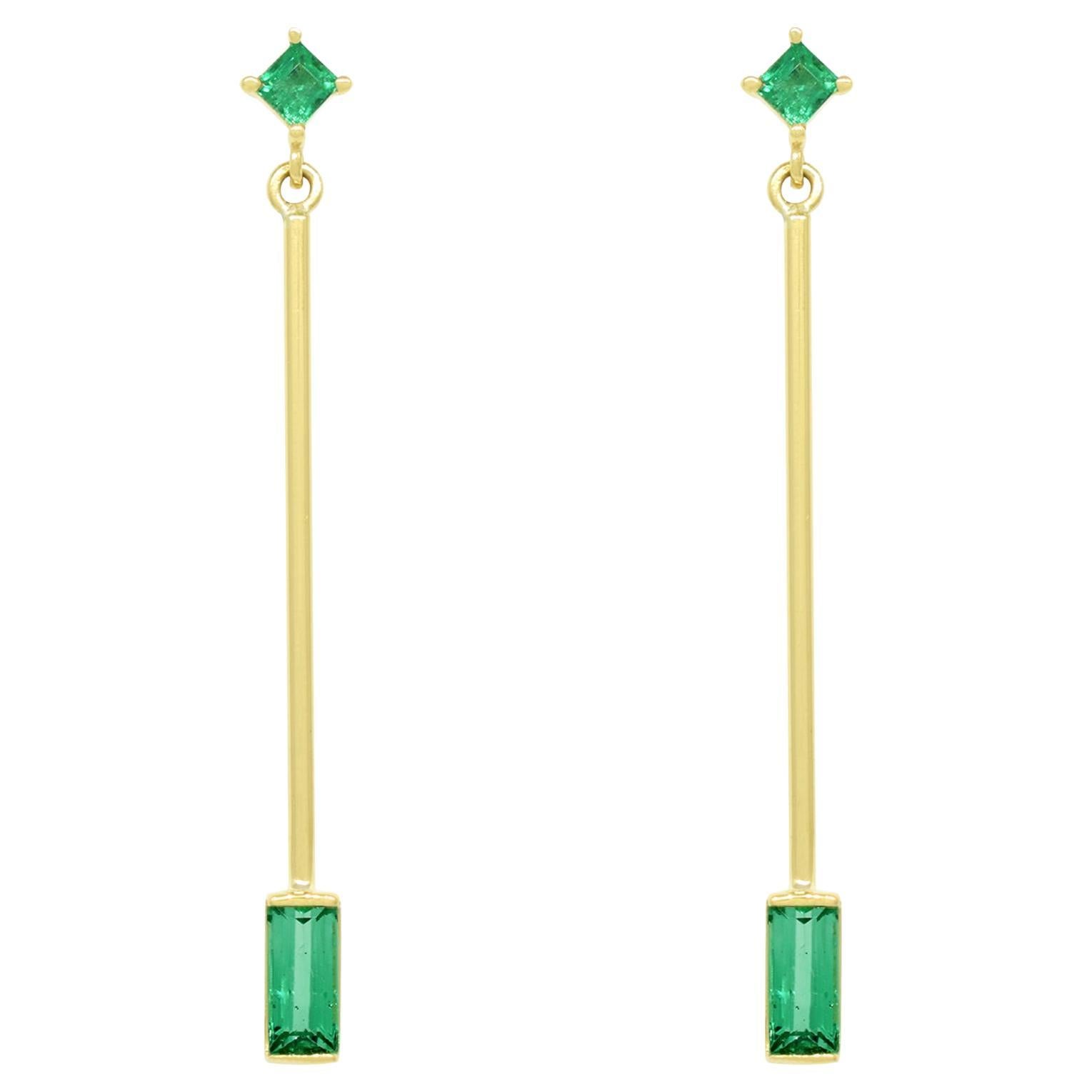 Long Emerald Drop Earrings in 18K Yellow Gold High Quality Colombian ...