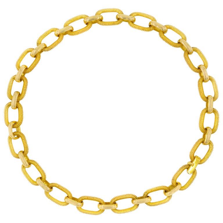 Long Estate 18k Yellow Gold Mid-Century Modern Choker Necklace at 1stDibs