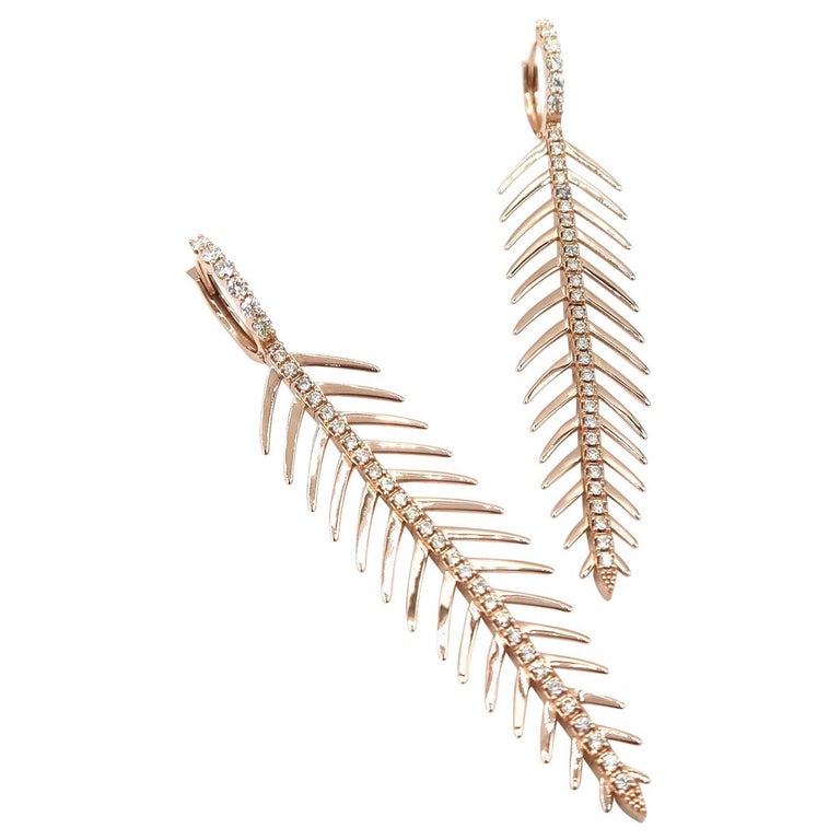 Long Flexible Herringbone Diamond 18k Rose Gold Dangle Earrings For ...