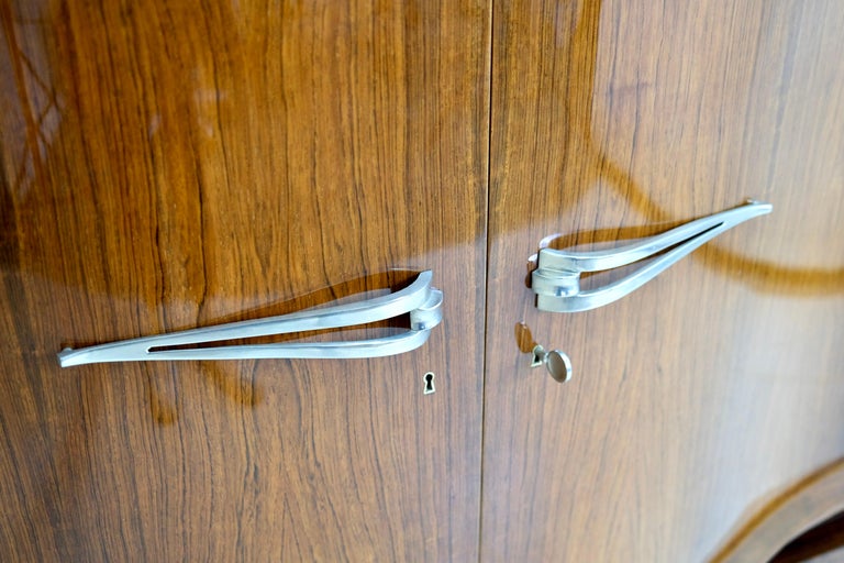 Long French 1930s Art Deco Sideboard in Bright Wood with Bulging Front ...