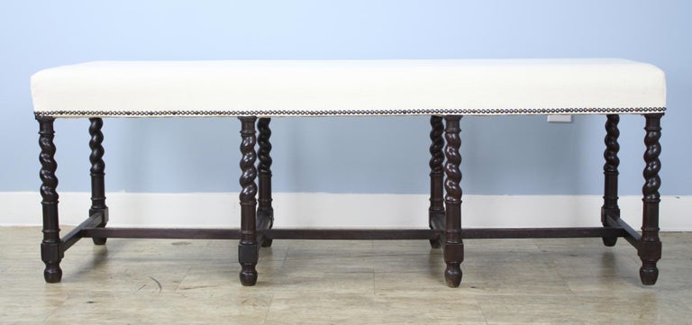 Long French Barley Twist Stool in Walnut at 1stDibs
