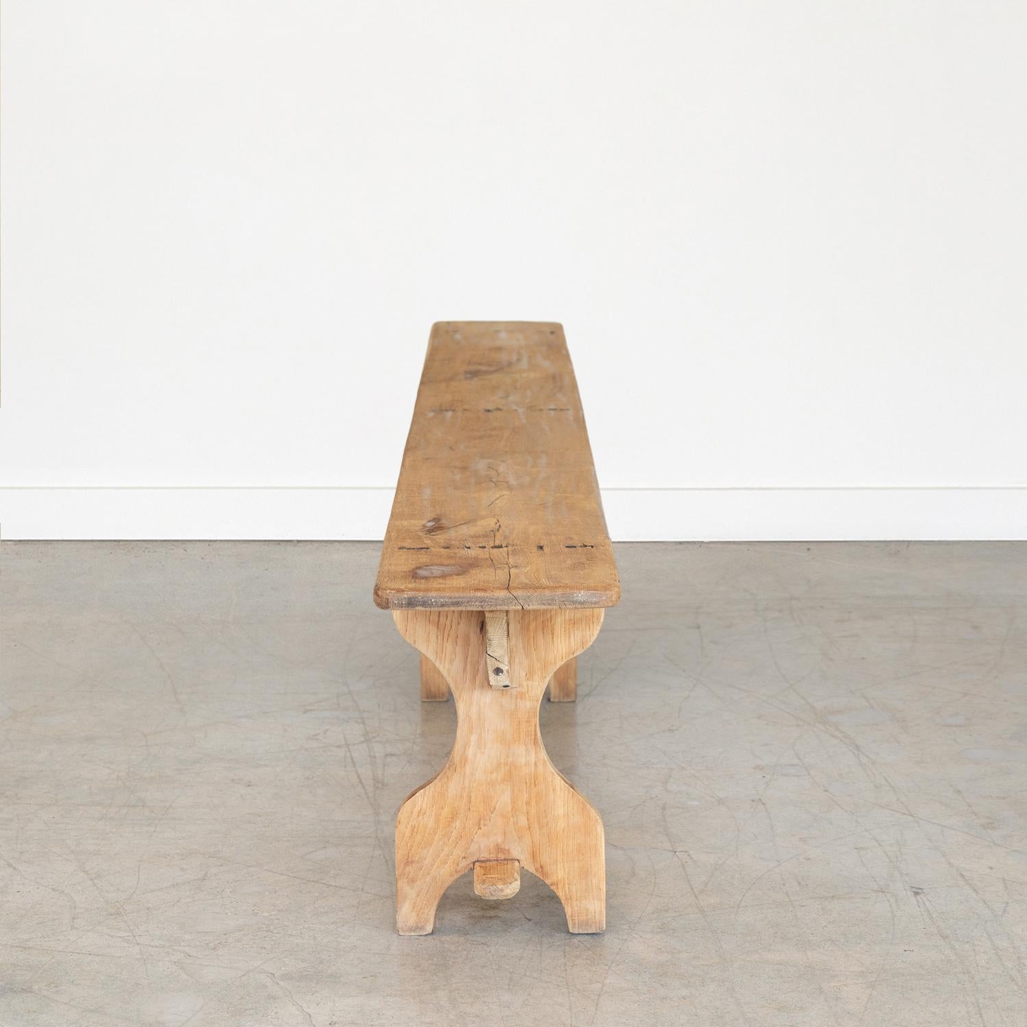 Long French Oak Trestle Bench For Sale at 1stDibs