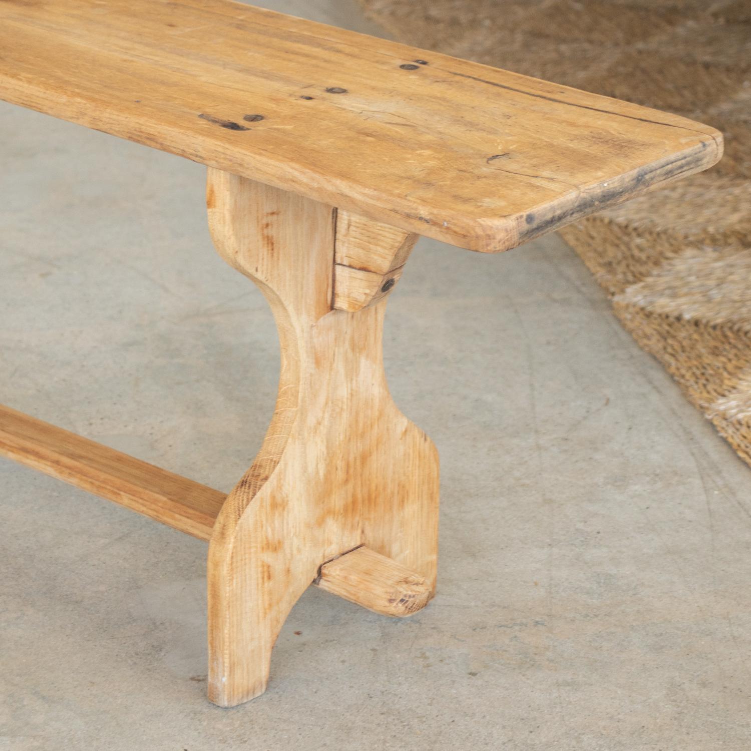 Long French Oak Trestle Bench For Sale at 1stDibs