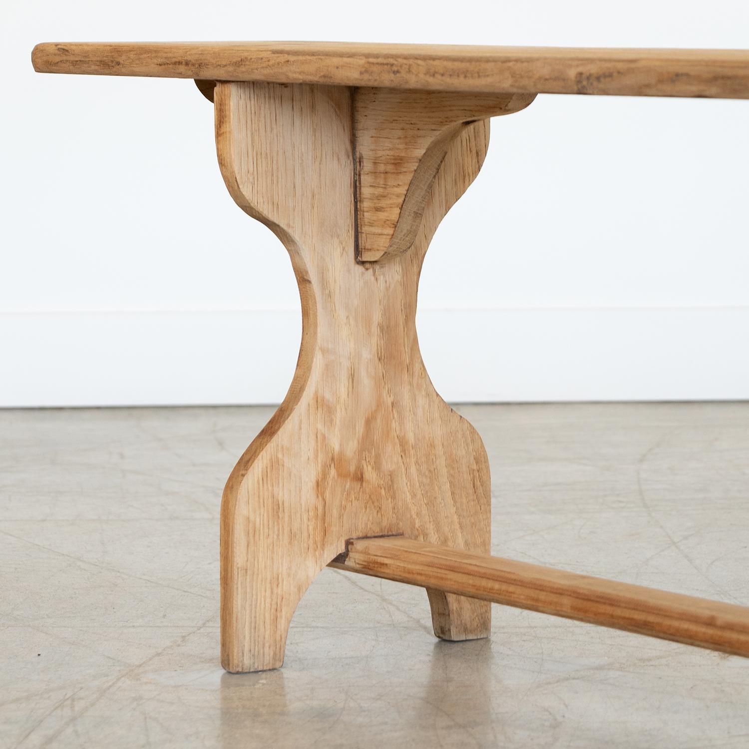 Long French Oak Trestle Bench For Sale at 1stDibs