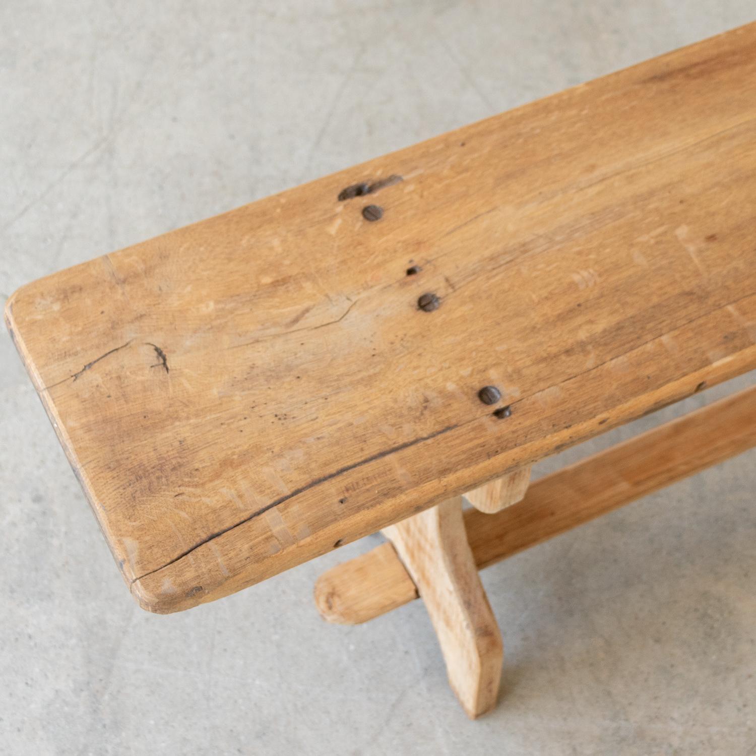 Long French Oak Trestle Bench For Sale at 1stDibs