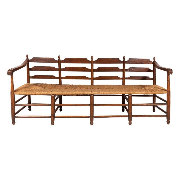 Long French Spindle Bench with Rush Seat at 1stDibs