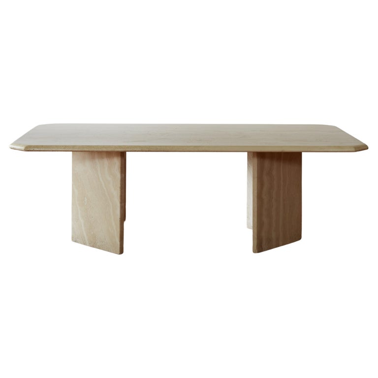 Long Geometric Cream Travertine Stone Coffee Table at 1stDibs
