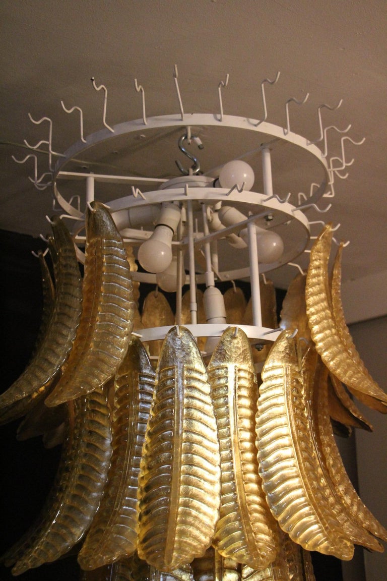 Long Golden Murano Glass Chandelier in Palm Tree Shape at 1stDibs