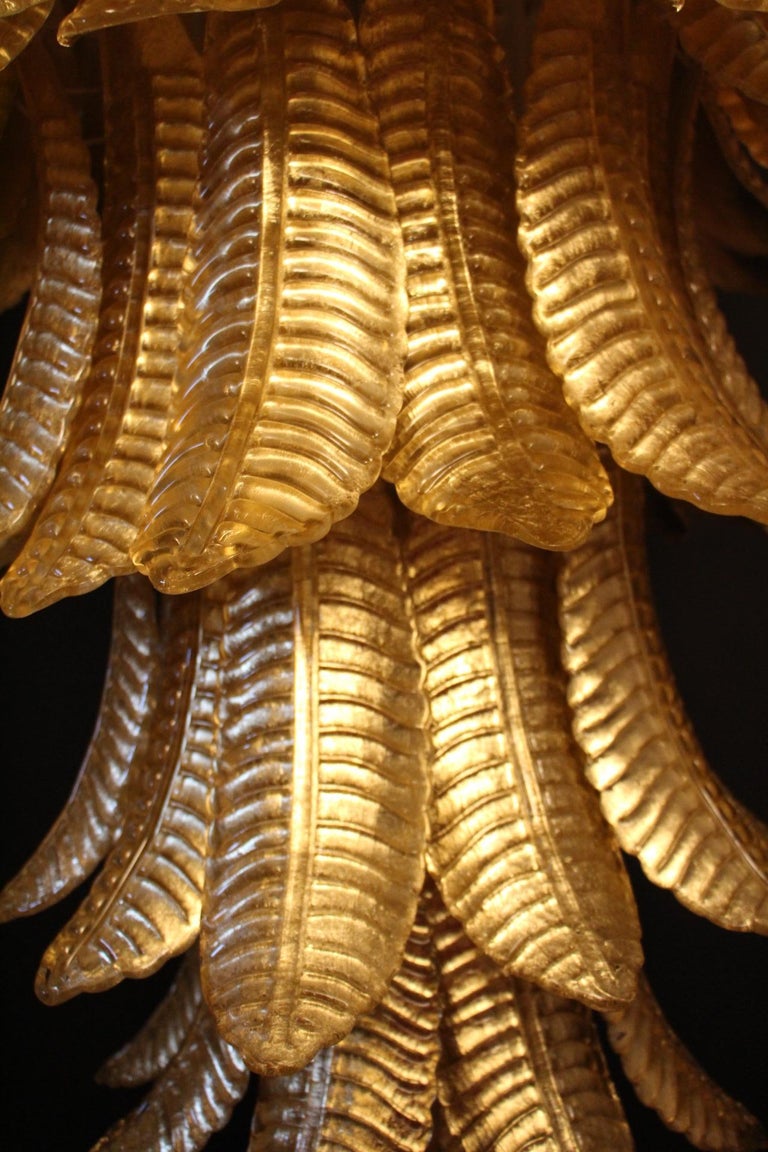 Long Golden Murano Glass Chandelier in Palm Tree Shape at 1stDibs