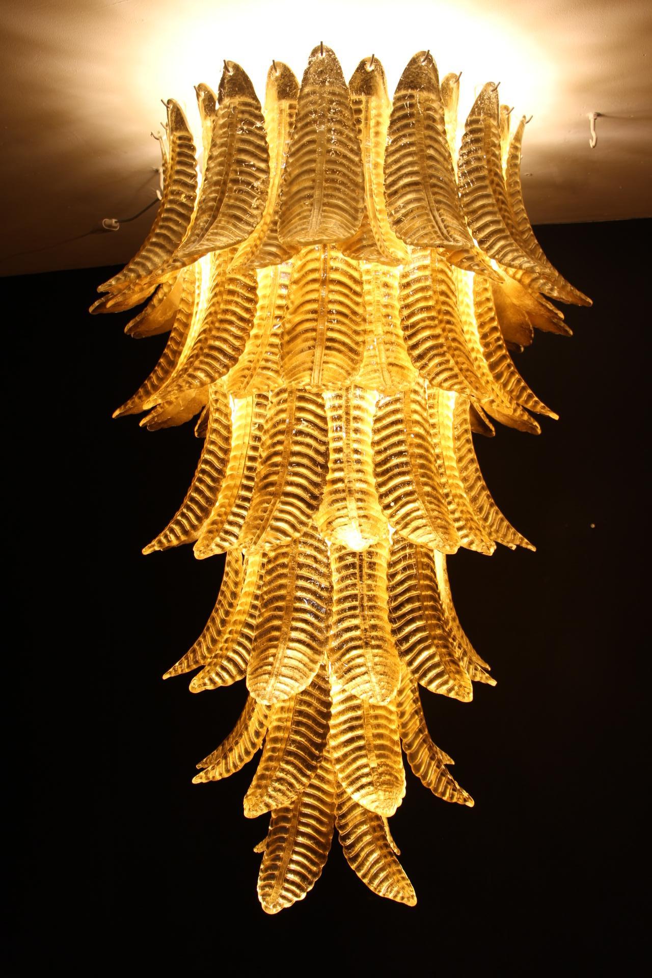 Long Golden Murano Glass Chandelier in Palm Tree Shape at 1stDibs