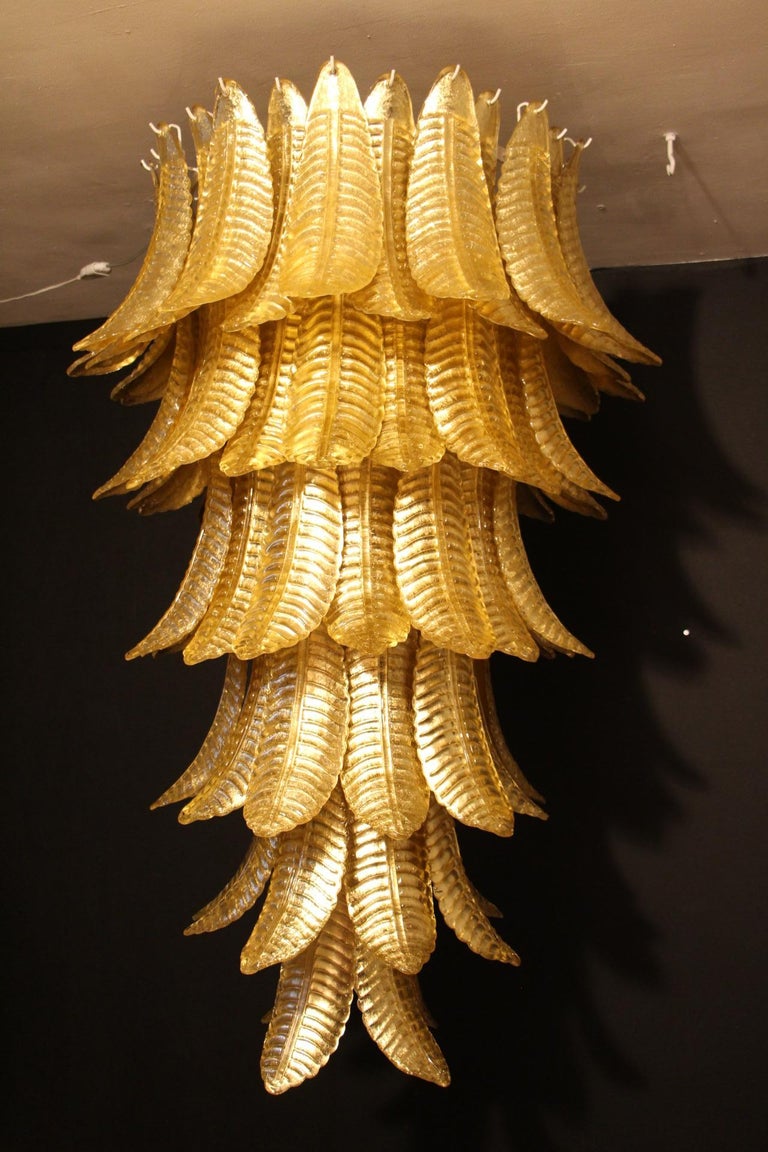 Long Golden Murano Glass Chandelier in Palm Tree Shape For Sale at 1stDibs