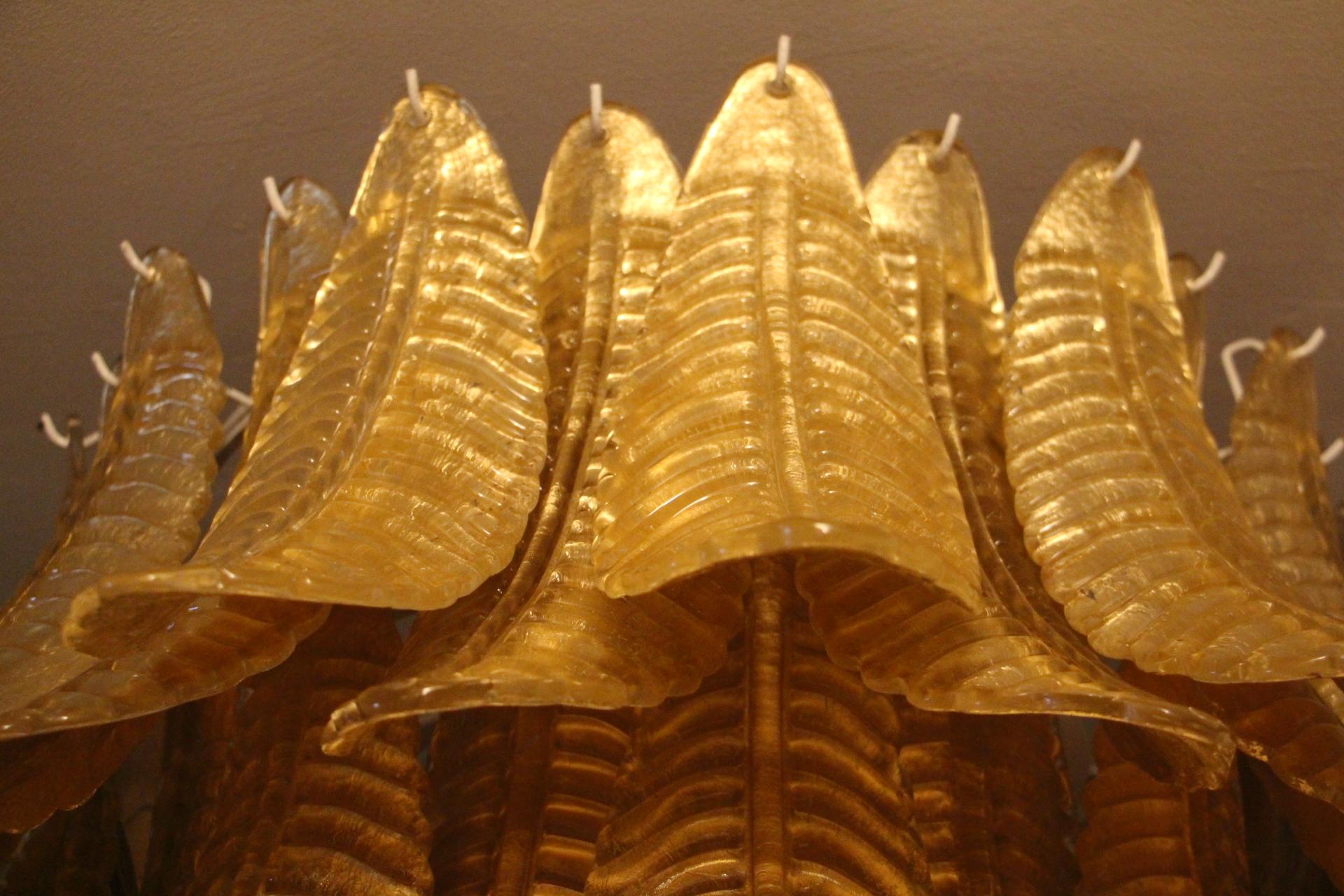 Long Golden Murano Glass Chandelier in Palm Tree Shape at 1stDibs