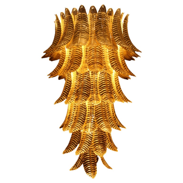 Long Golden Murano Glass Chandelier in Palm Tree Shape at 1stDibs