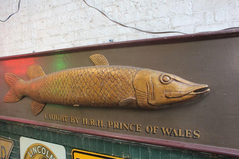 Long Hand-Carved Fish Wood Sign For Sale at 1stDibs