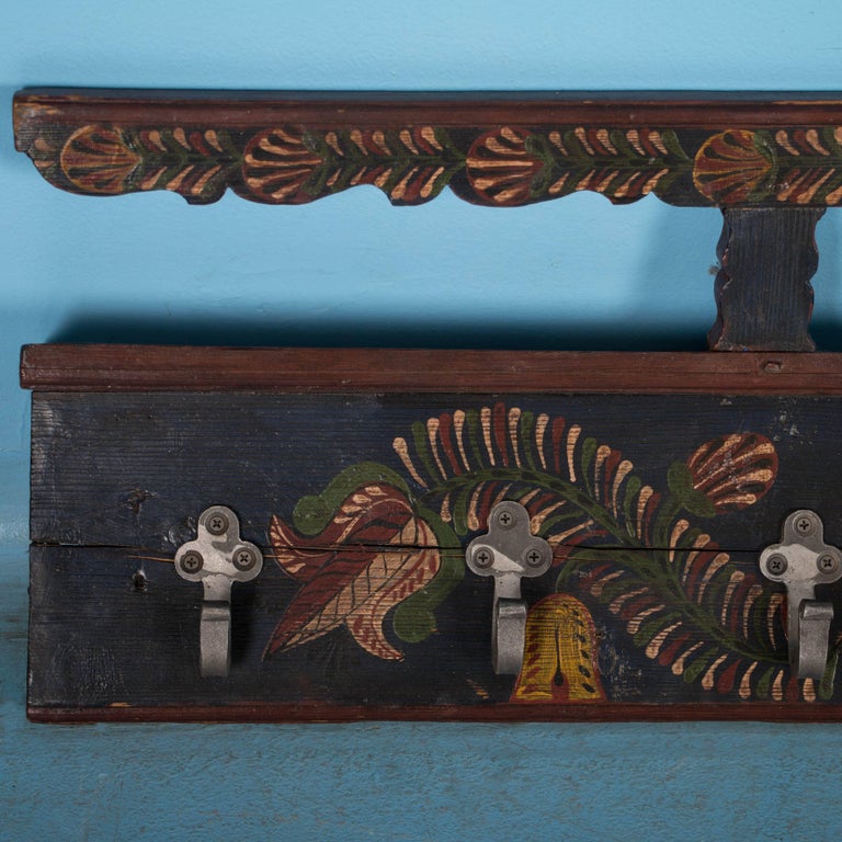 Long Hanging Antique Folk Art Painted Coat Rack at 1stDibs