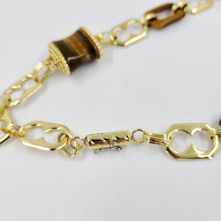 Long Heavy Yellow Gold and Tiger Eye Necklace For Sale at 1stDibs
