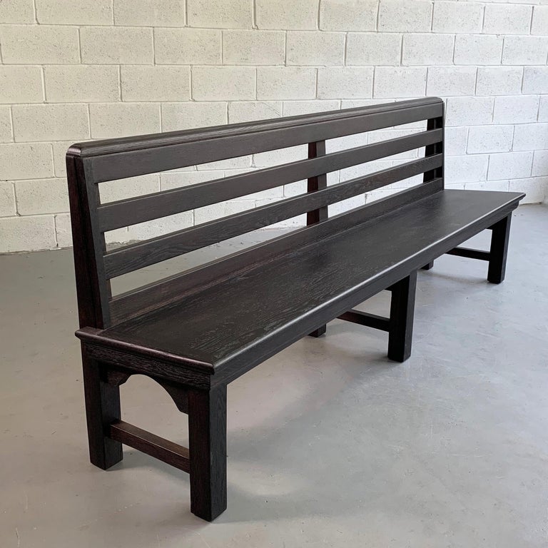 Long Industrial Ebonized Oak Train Station Bench at 1stDibs
