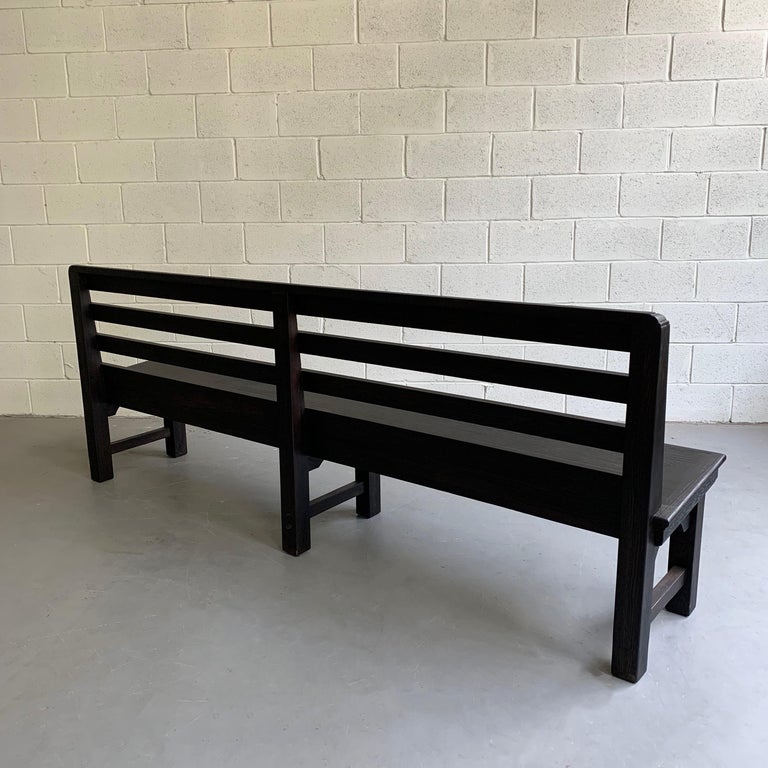 Long Industrial Ebonized Oak Train Station Bench at 1stDibs