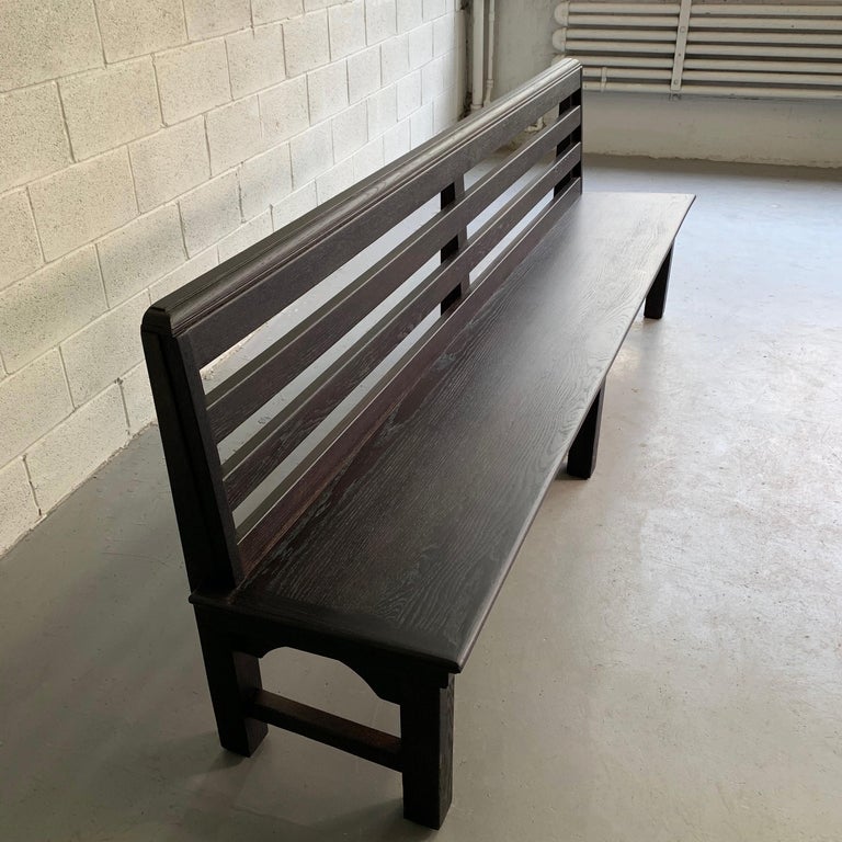 Long Industrial Ebonized Oak Train Station Bench at 1stDibs