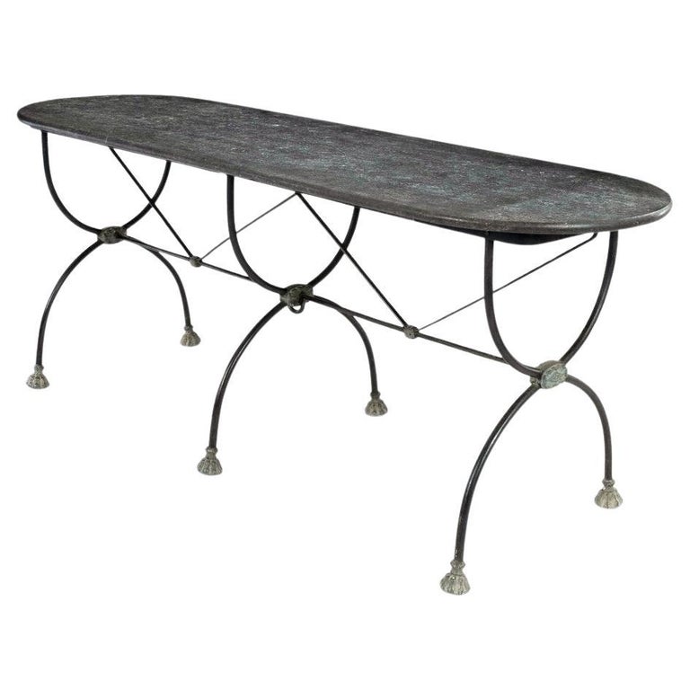 Long Iron Console Table with Bluestone Top at 1stDibs
