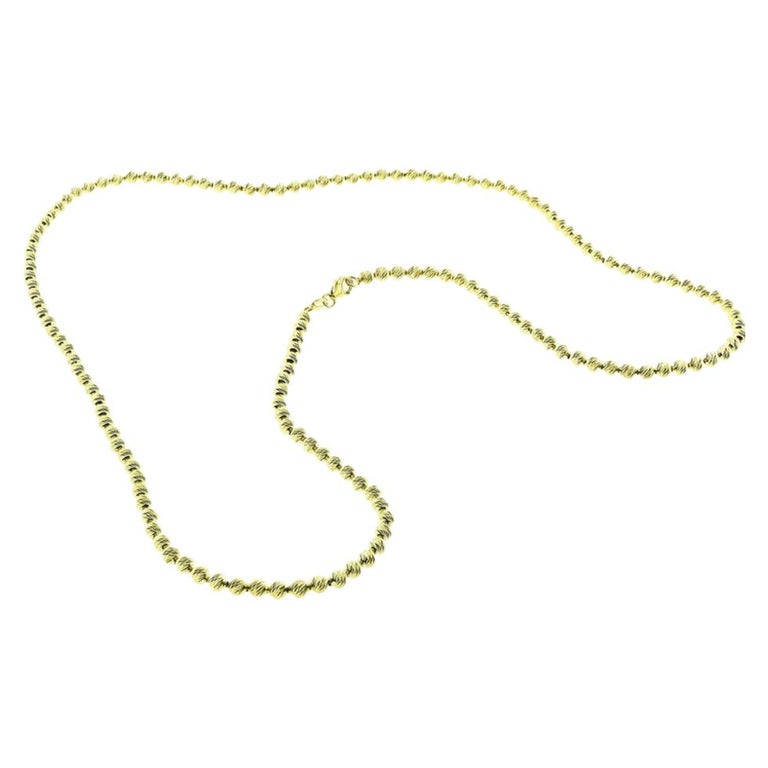Long Italy Yellow Gold Small Bead Ball Necklace at 1stDibs