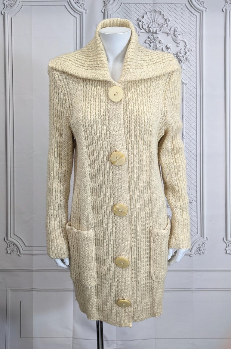 Long Line Ribbed Wool Sweater Cardigan For Sale at 1stDibs