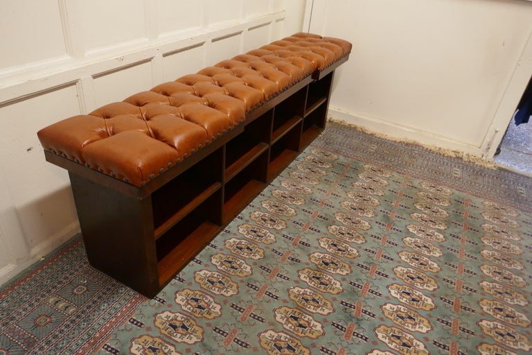 Long Mahogany Chesterfield Hall Seat Shoe Tidy For Sale at 1stDibs