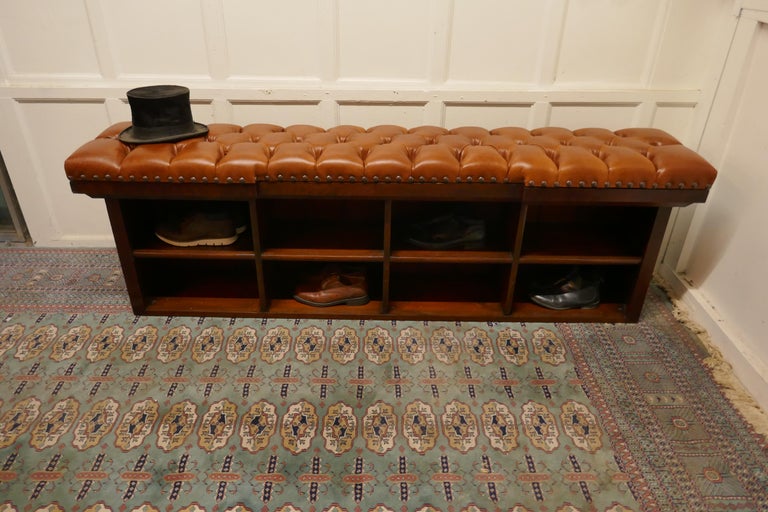 Long Mahogany Chesterfield Hall Seat Shoe Tidy For Sale at 1stDibs
