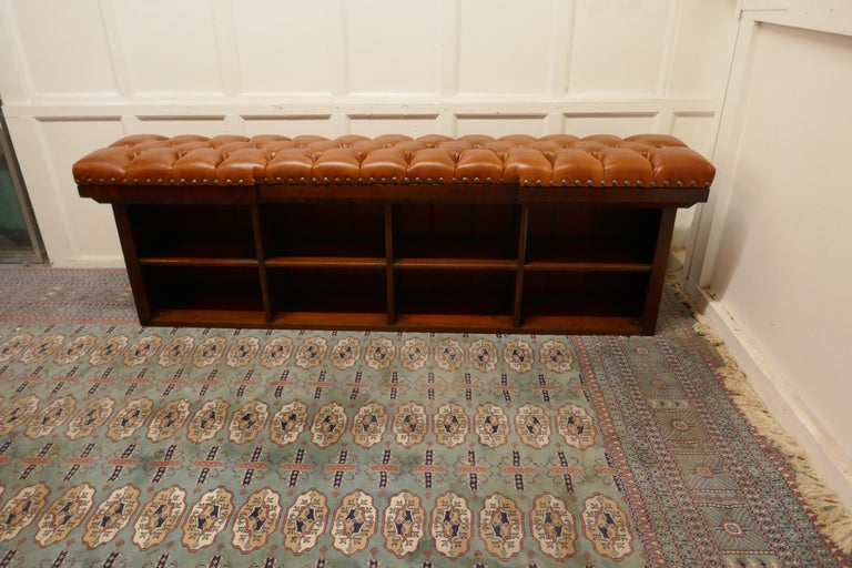 Long Mahogany Chesterfield Hall Seat Shoe Tidy For Sale at 1stDibs