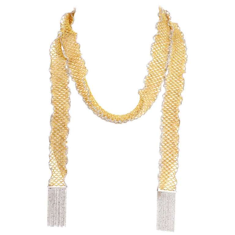 Long Mesh Gold Scarf Wrap Around Italian 18 Karat Necklace at 1stDibs