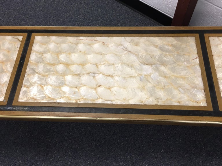 Long Midcentury Capiz Shell Top Coffee Table For Sale at 1stDibs