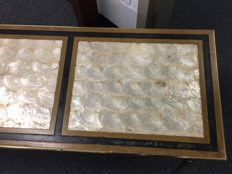 Long Midcentury Capiz Shell Top Coffee Table For Sale at 1stDibs