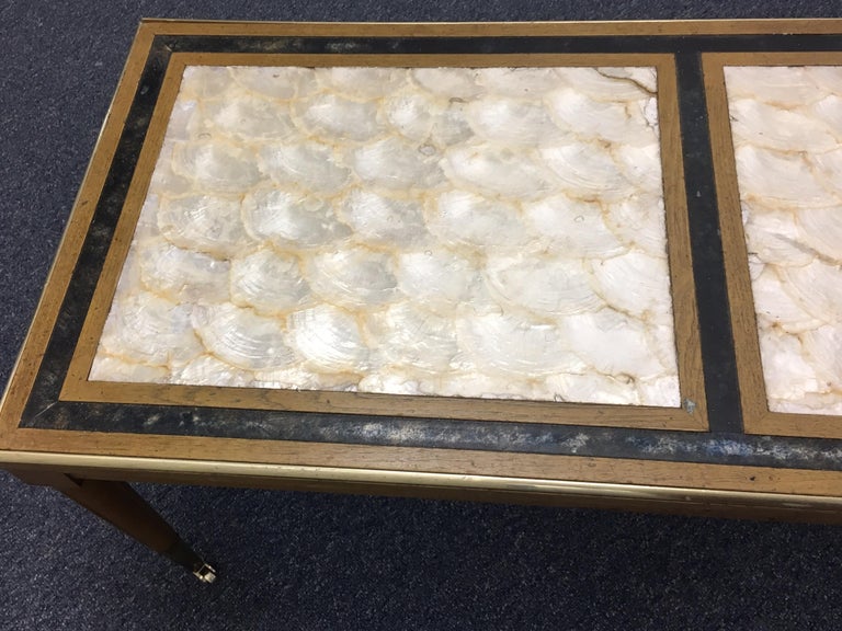 Long Midcentury Capiz Shell Top Coffee Table For Sale at 1stDibs