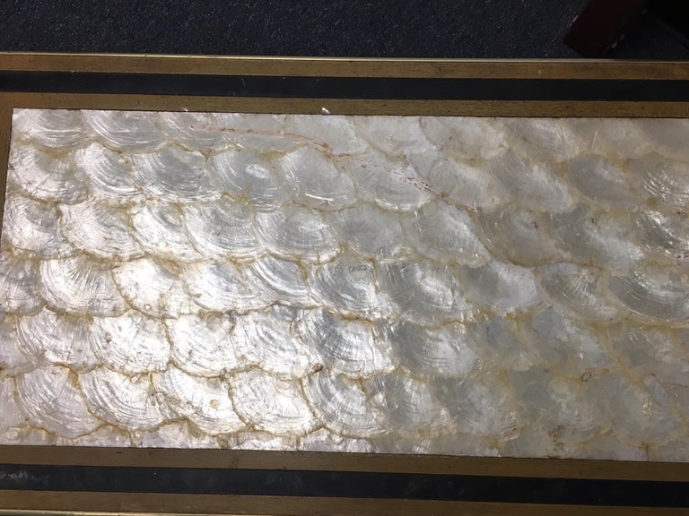 Long Midcentury Capiz Shell Top Coffee Table For Sale at 1stDibs