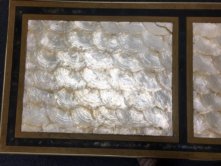 Long Midcentury Capiz Shell Top Coffee Table For Sale at 1stDibs
