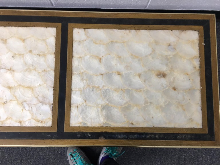 Long Midcentury Capiz Shell Top Coffee Table For Sale at 1stDibs