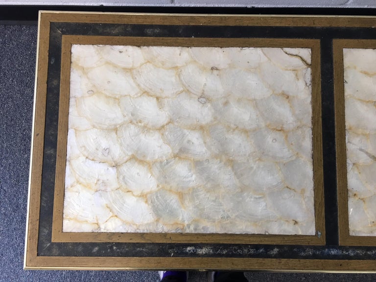 Long Midcentury Capiz Shell Top Coffee Table For Sale at 1stDibs
