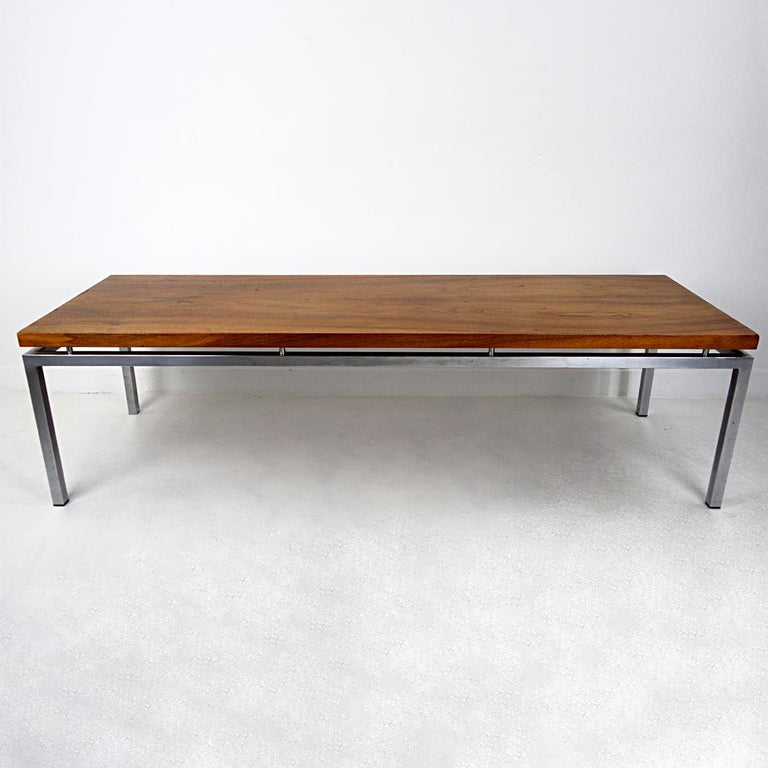 Long Midcentury Coffee Table with Chrome Frame and Teak Wood Top For ...