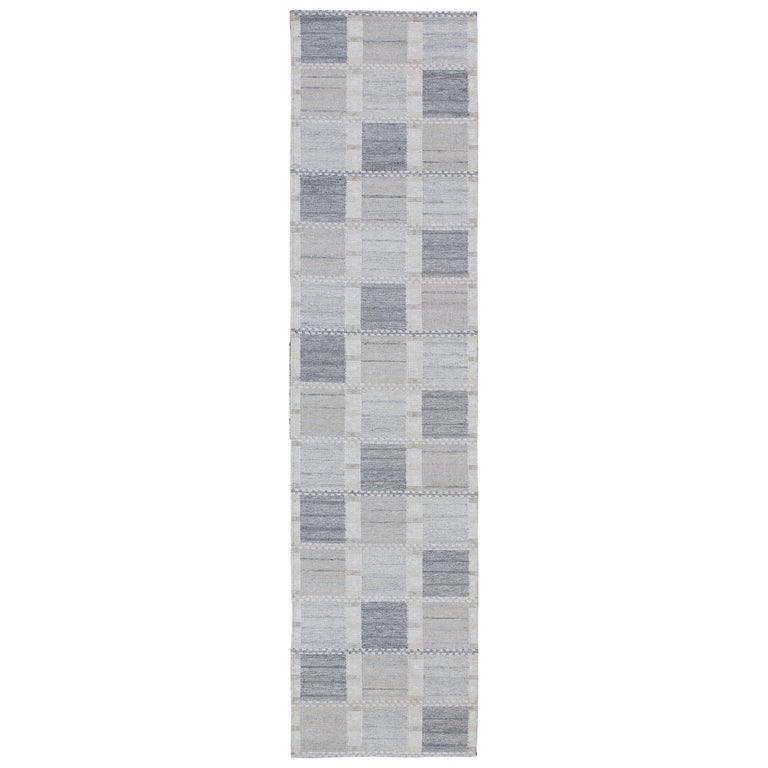 Long Modern Geometric Runner in Gray, Cream, Ivory and Faint Taupe at ...