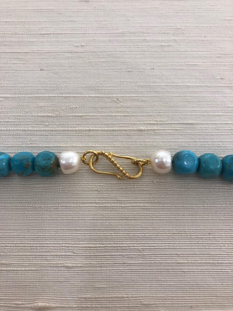 Turquoise Necklace with Freshwater Pearls and 18 Karat Gold Beads For ...