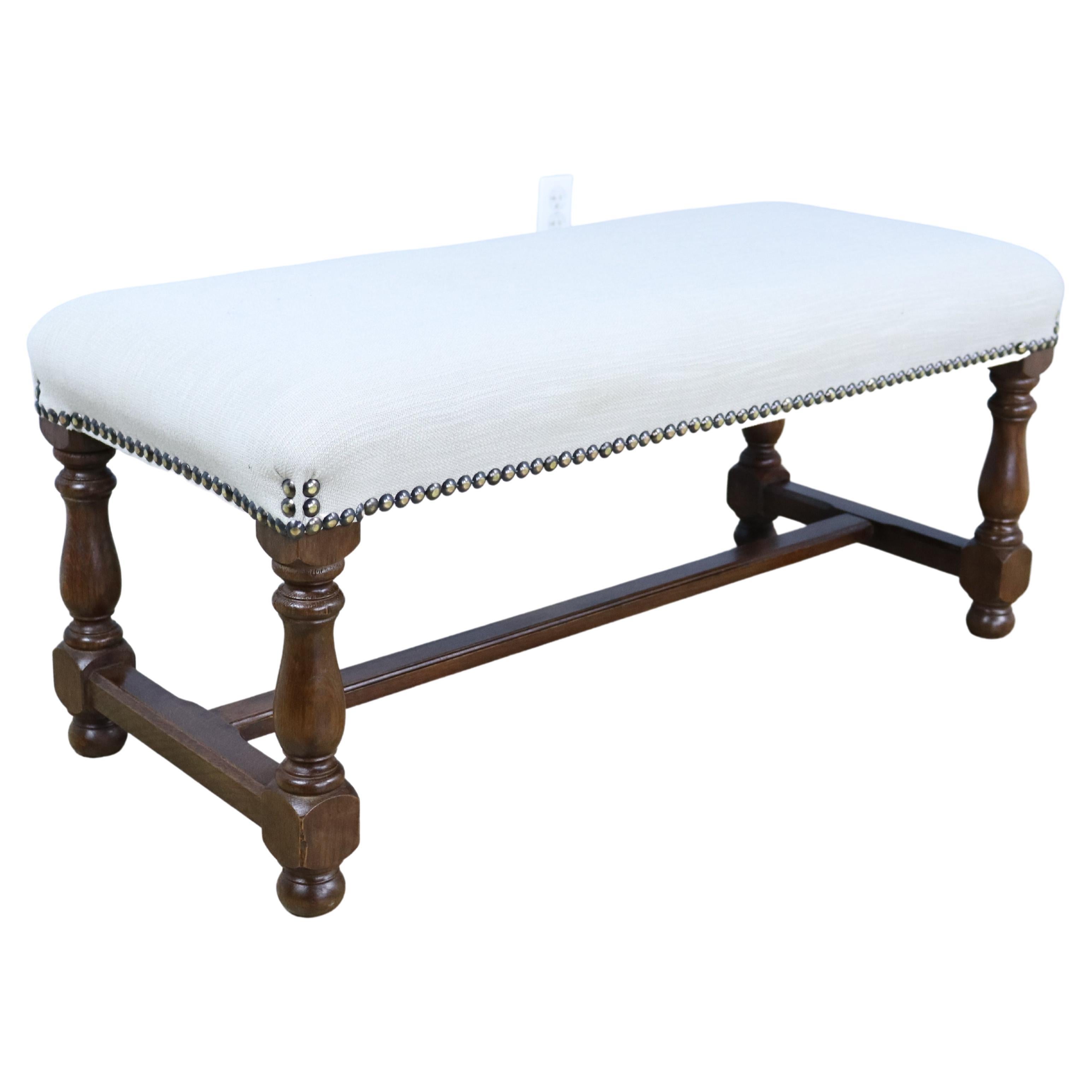 Country Oak Turned Leg Stool For Sale at 1stDibs