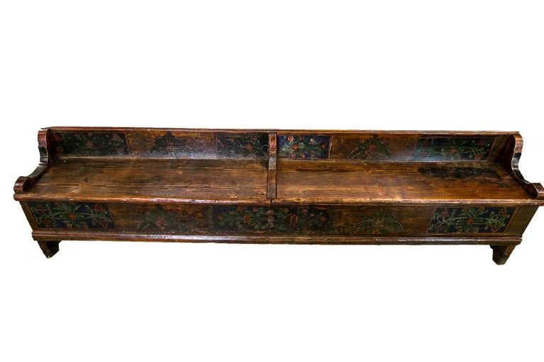 Long Painted European Bench at 1stDibs