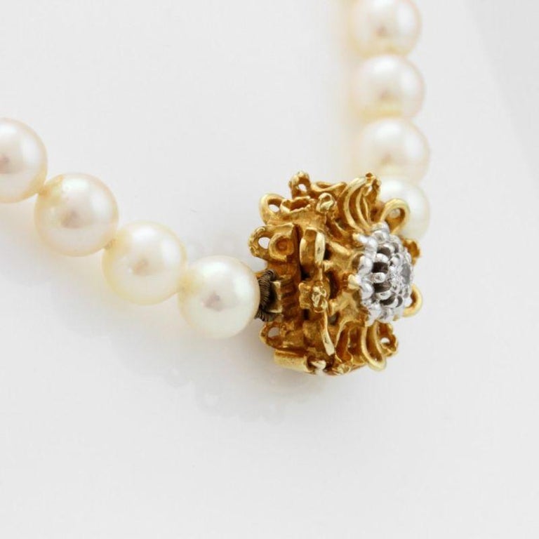 Long Pearl Necklace Akoya Cultured Pearls Rosé with Clasp GG 18 K For ...