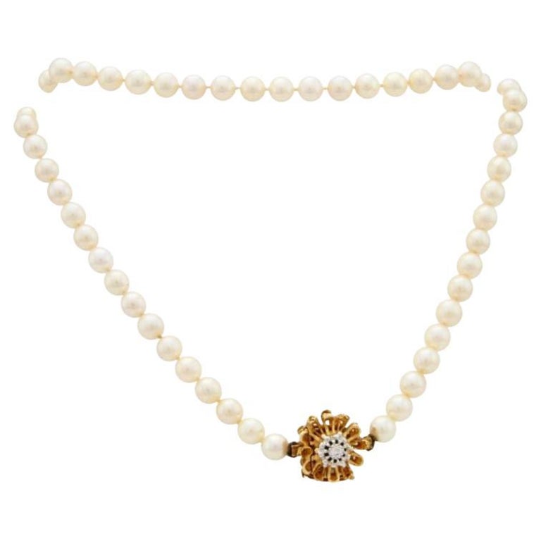 Long Pearl Necklace Akoya Cultured Pearls Rosé with Clasp GG 18 K For ...