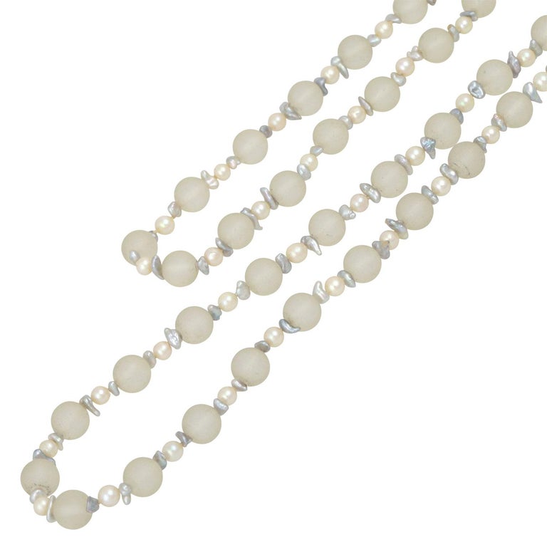 Long Rock Crystal Ball Chain with Grey Keshi and Akoya Cultured Pearl ...